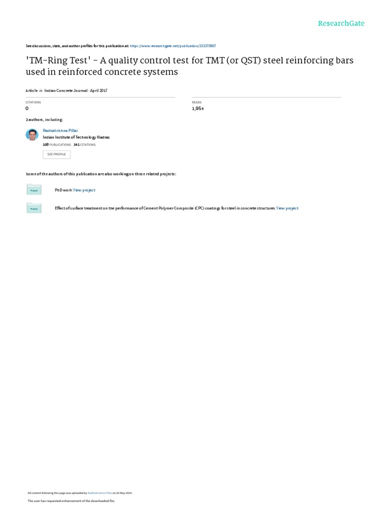 'TM-Ring Test' - A Quality Control Test For TMT (Or QST) Steel ...