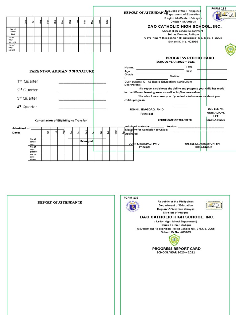 Progress Report Card For Grade 7 9 Final New Format | PDF | Value ...