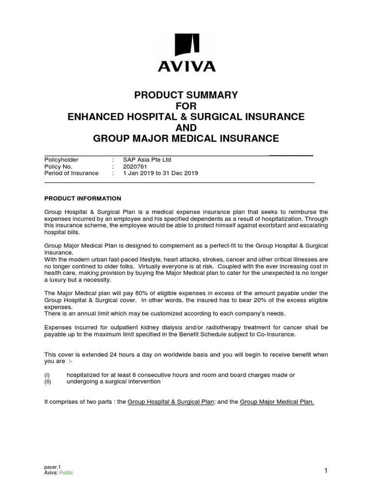 Product Summary FOR Enhanced Hospital & Surgical Insurance AND Group ...