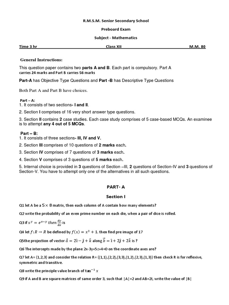 General Instructions:: Part-A Has Objective Type Questions and Part - B ...