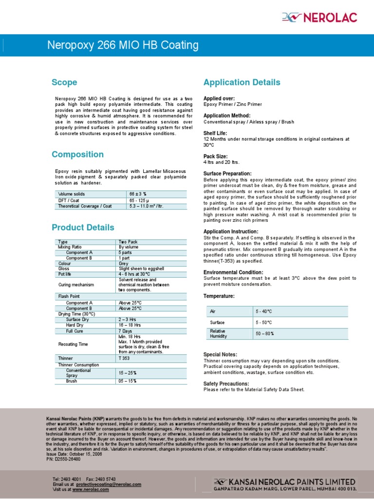 Neropoxy266 MIO HB Coating Grey | PDF | Epoxy | Paint