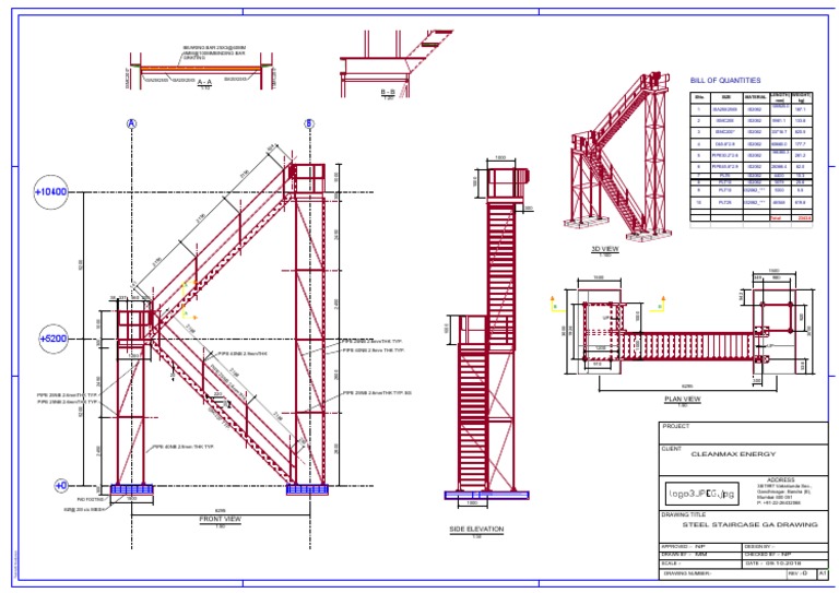 Steel Staircase GA Drawing Details | PDF