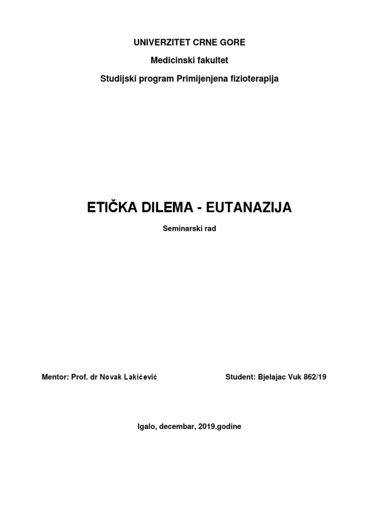 Seminarski Rad - Eutanazija | PDF