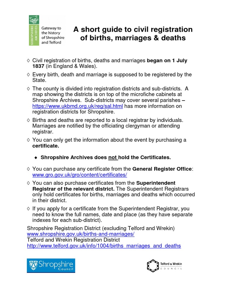 A Short Guide To Civil Registration of Births, Marriages & Deaths | PDF ...