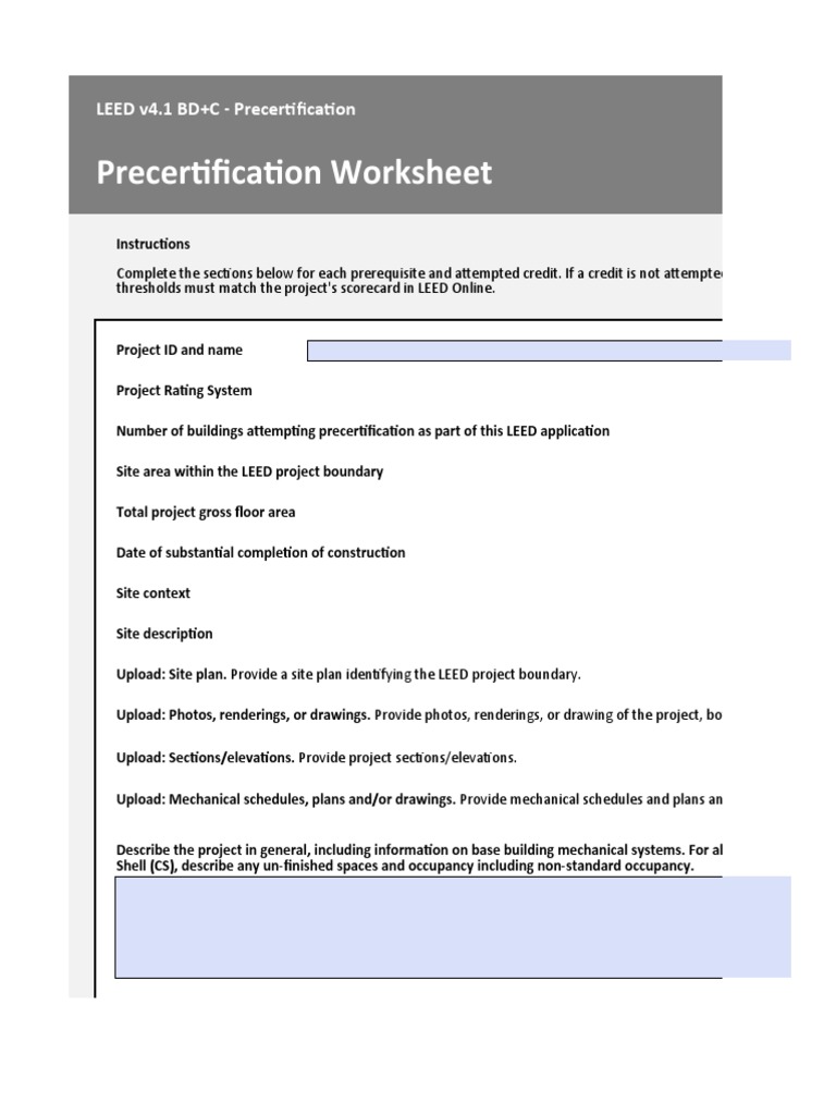 Precertification Worksheet: LEED v4.1 BD+C - Precertification | PDF ...