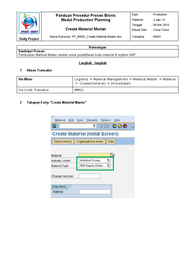 PP - MM01 - Create Material Master | PDF