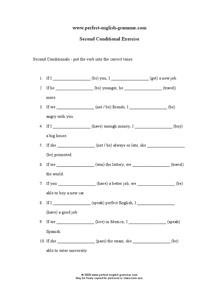 Second Conditional Form PDF | PDF