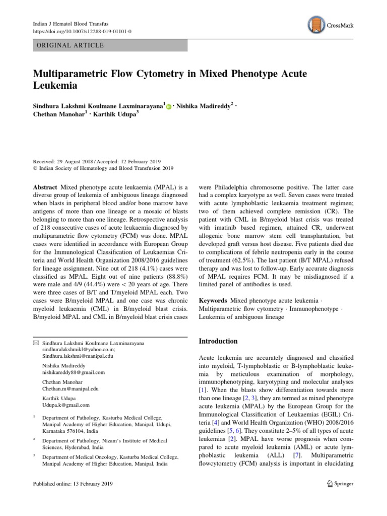 Multiparametric Flow Cytometry in Mixed Phenotype Acute Leukemia | PDF ...
