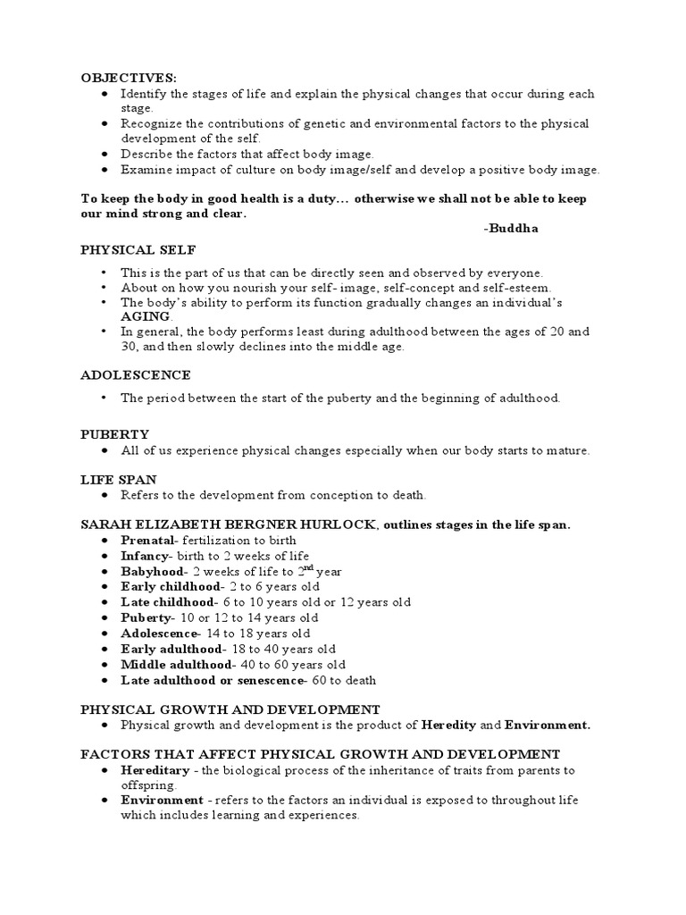 Uts Physical Self | PDF | Body Image | Adolescence