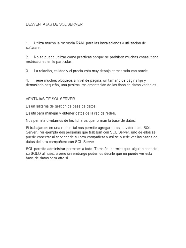 Desventajas de SQL Server | PDF