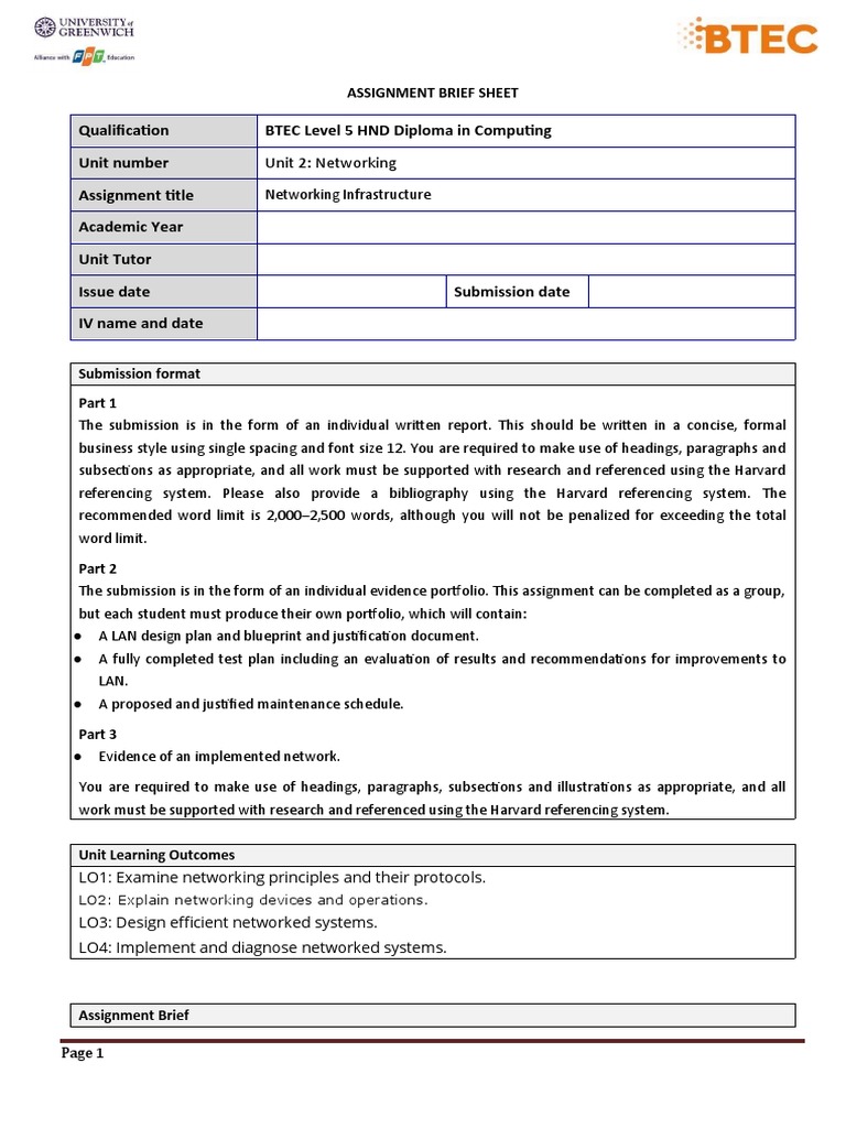 Qualification BTEC Level 5 HND Diploma in Computing Unit Number Assignment Title Academic Year ...