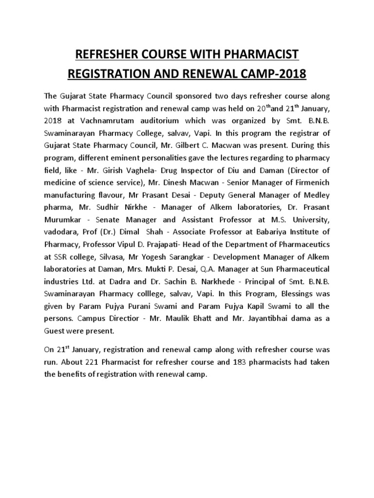 Gujarat Pharmacy Refresher Course 2018 | PDF