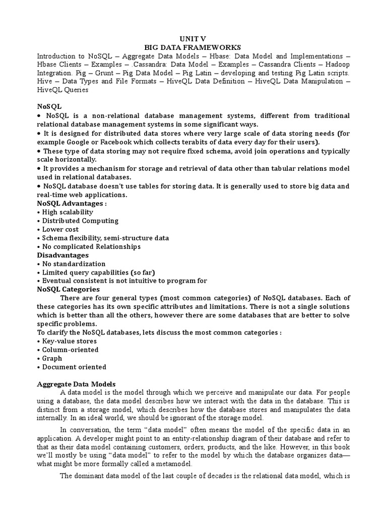 cp5293 Big Data Analytics Unit 5 PDF | PDF | No Sql | Apache Hadoop