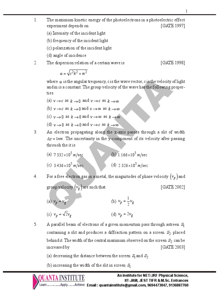 Quantum Sheet by Quanta Institute | PDF | Electronvolt | Wavelength