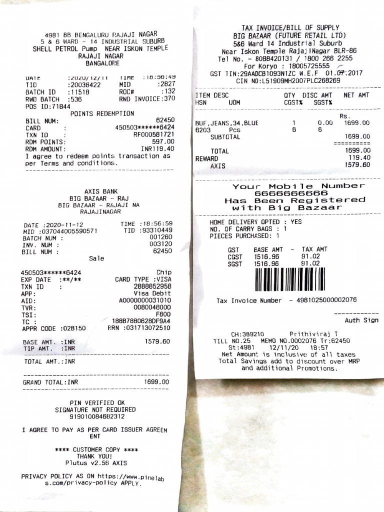 Big Bazar Bill | PDF | Visa Inc. | Debit Card