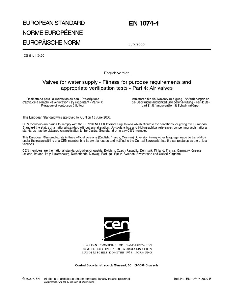 EN_1074-4 | PDF | Valve | Continuum Mechanics