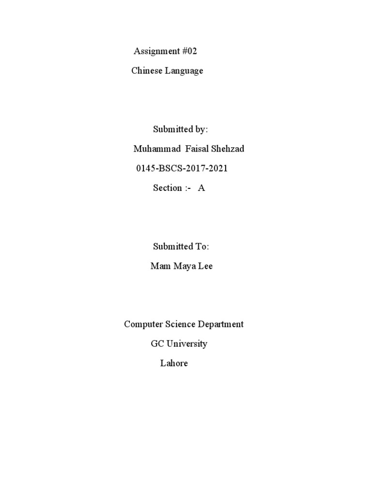 Assignment #02 Chinese Language | PDF