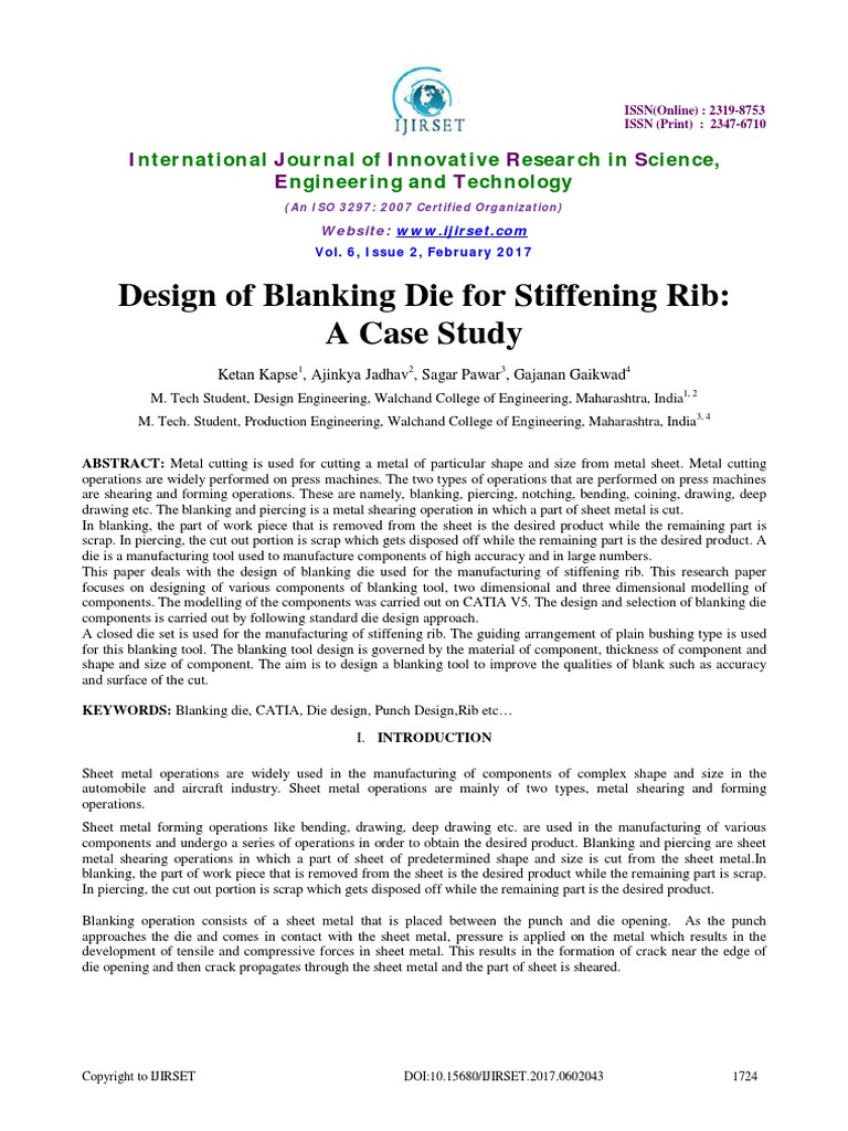 Design of Blanking Die For Stiffening Rib: A Case Study | PDF | Sheet ...