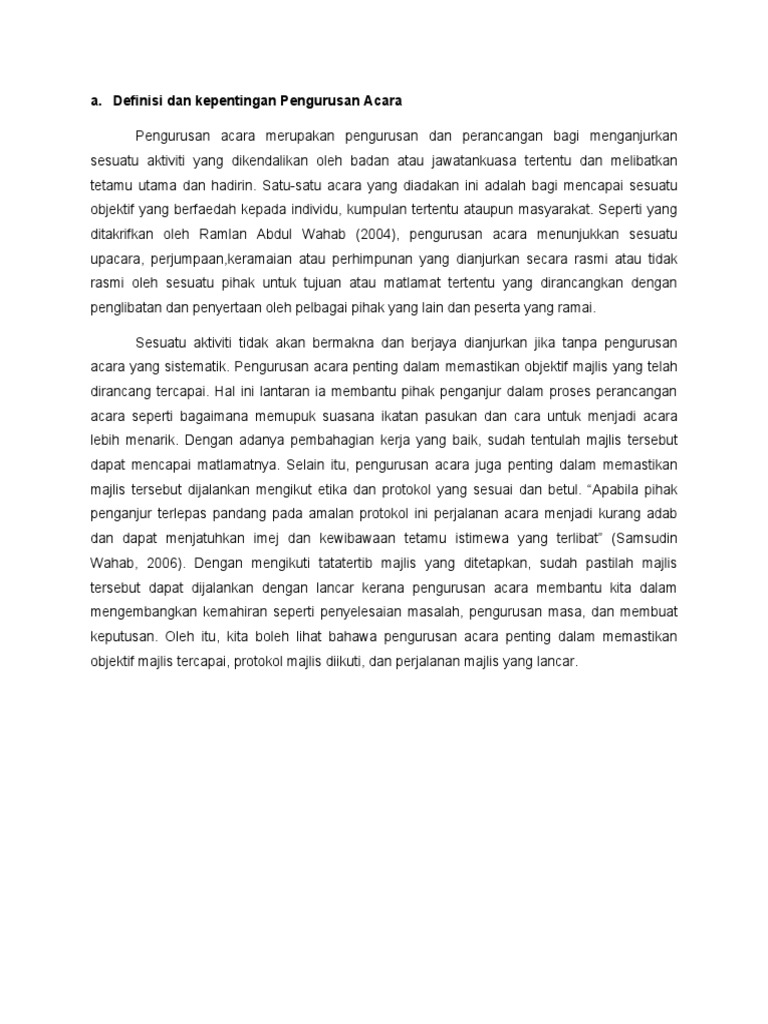 Definisi Dan Kepentingan Pengurusan Acara | PDF