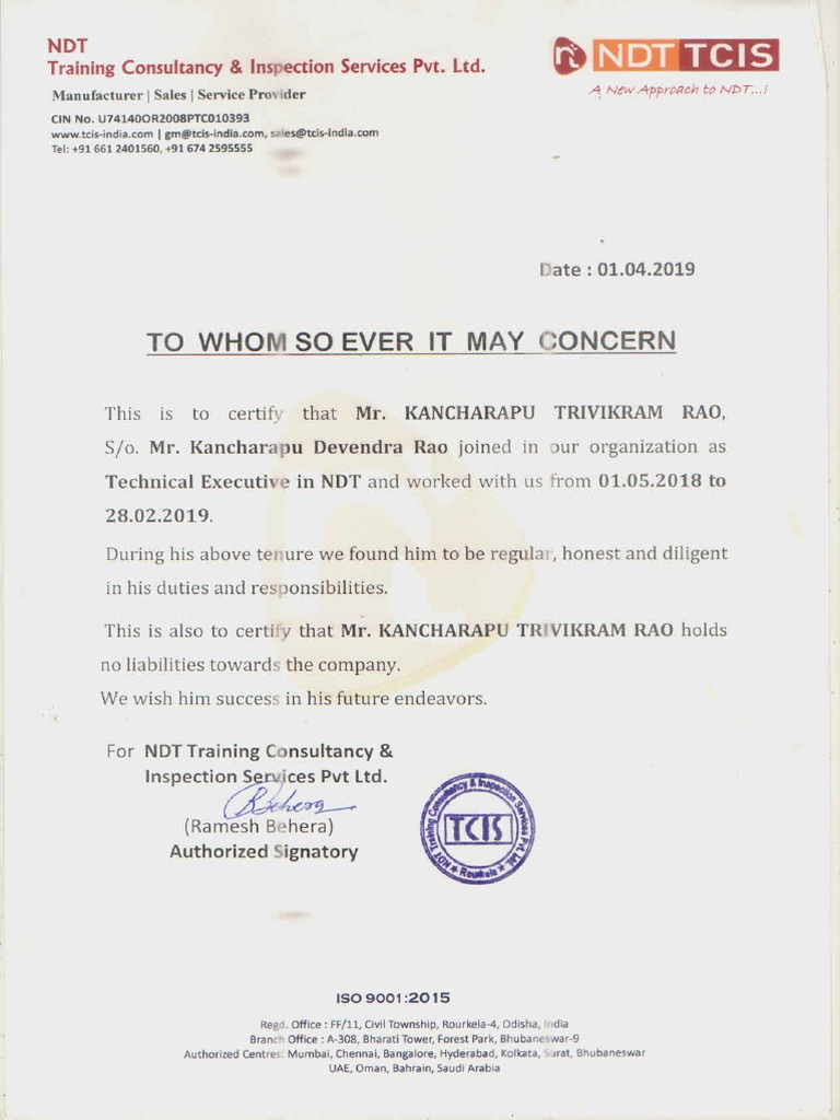 Experience Certificate PDF | PDF