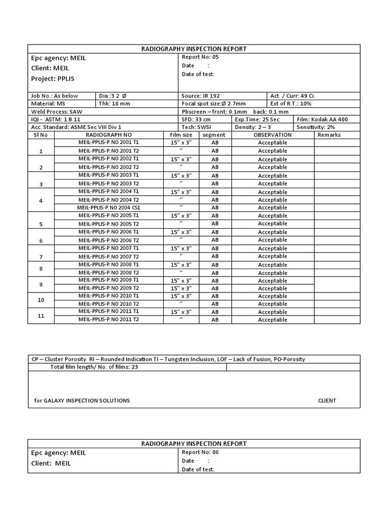 Radiography Inspection Report | PDF | Radiography | Welding