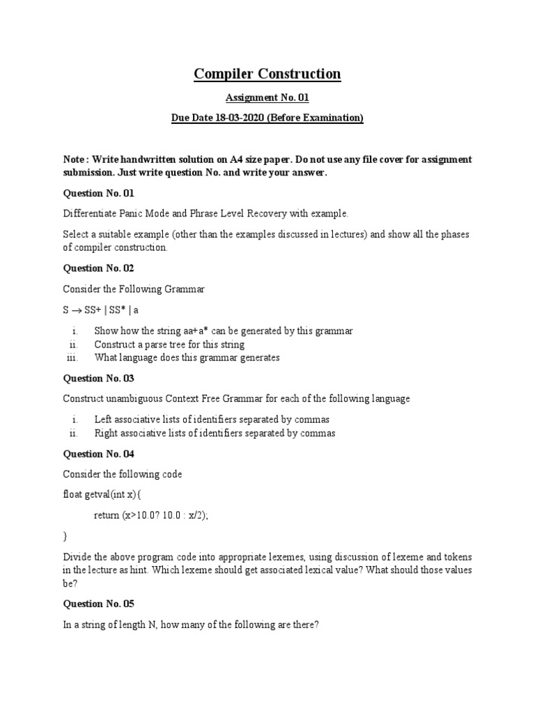 Compiler Construction Final Paper Questions | PDF | Teaching Methods ...