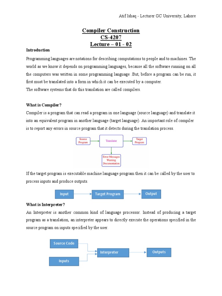 Compiler Construction CS-4207 Lecture - 01 - 02: Input Output Target ... Compiler Construction CS-4207 Lecture - 01 - 02: Input Output Target ...