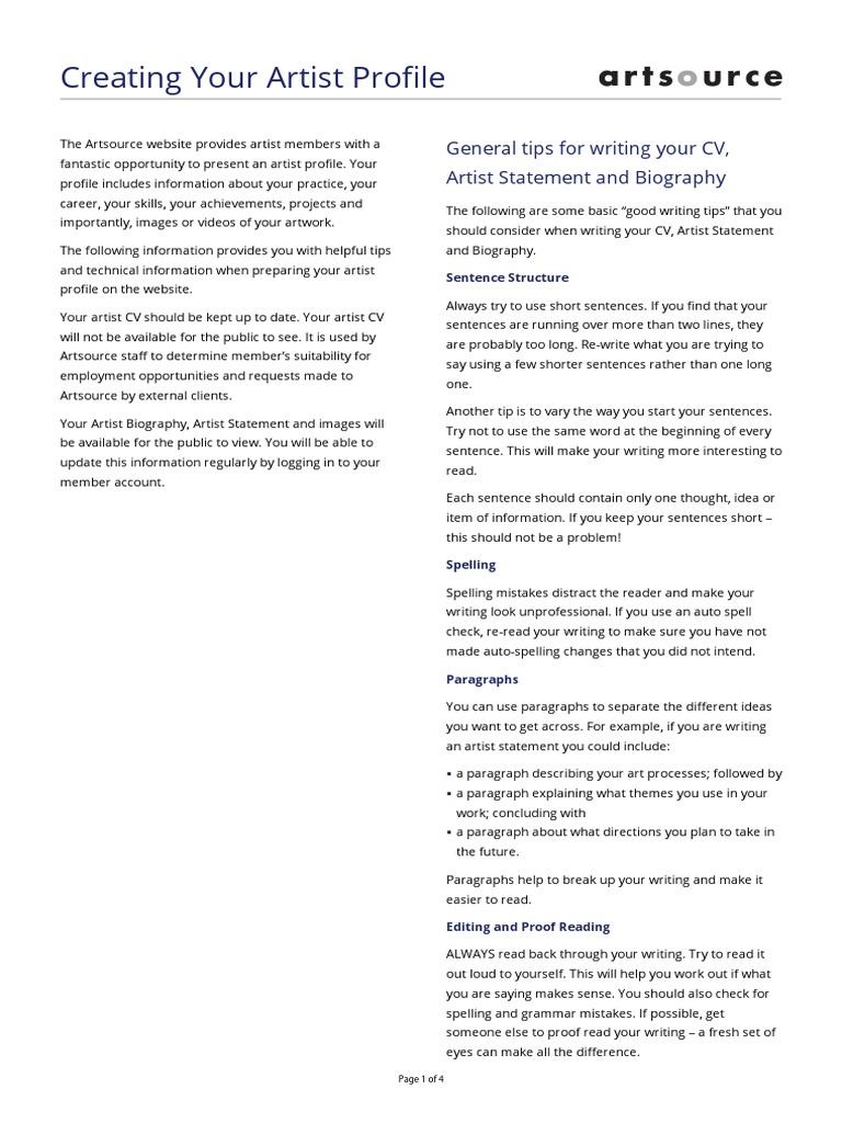 Creating Your Artist Profile | PDF | Paragraph | World Wide Web