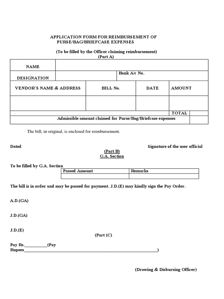 Reimbursement Form for Bag Expenses | PDF