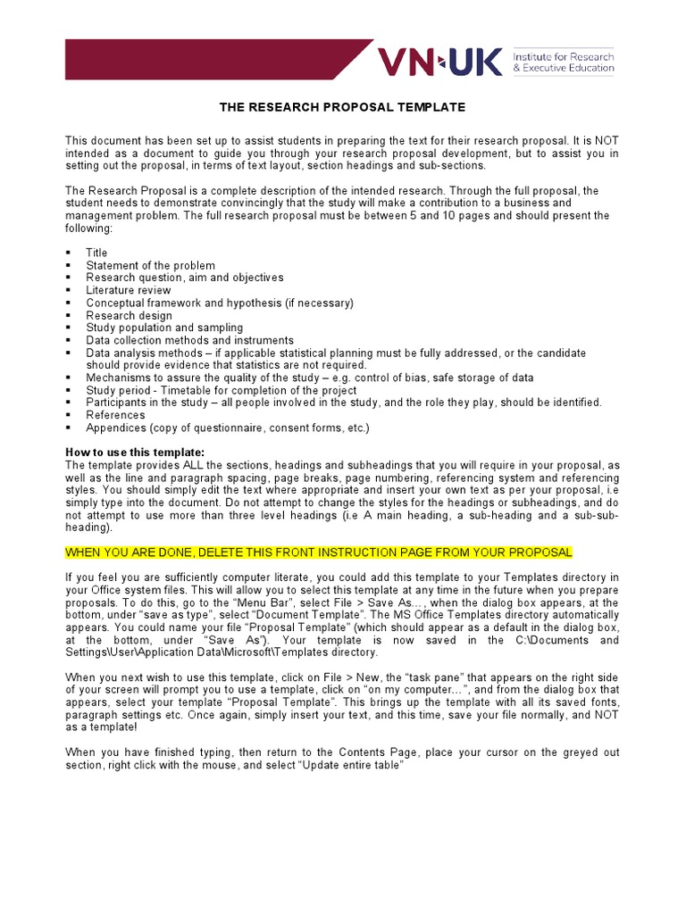 The Research Proposal Template: How To Use This Template | PDF ...