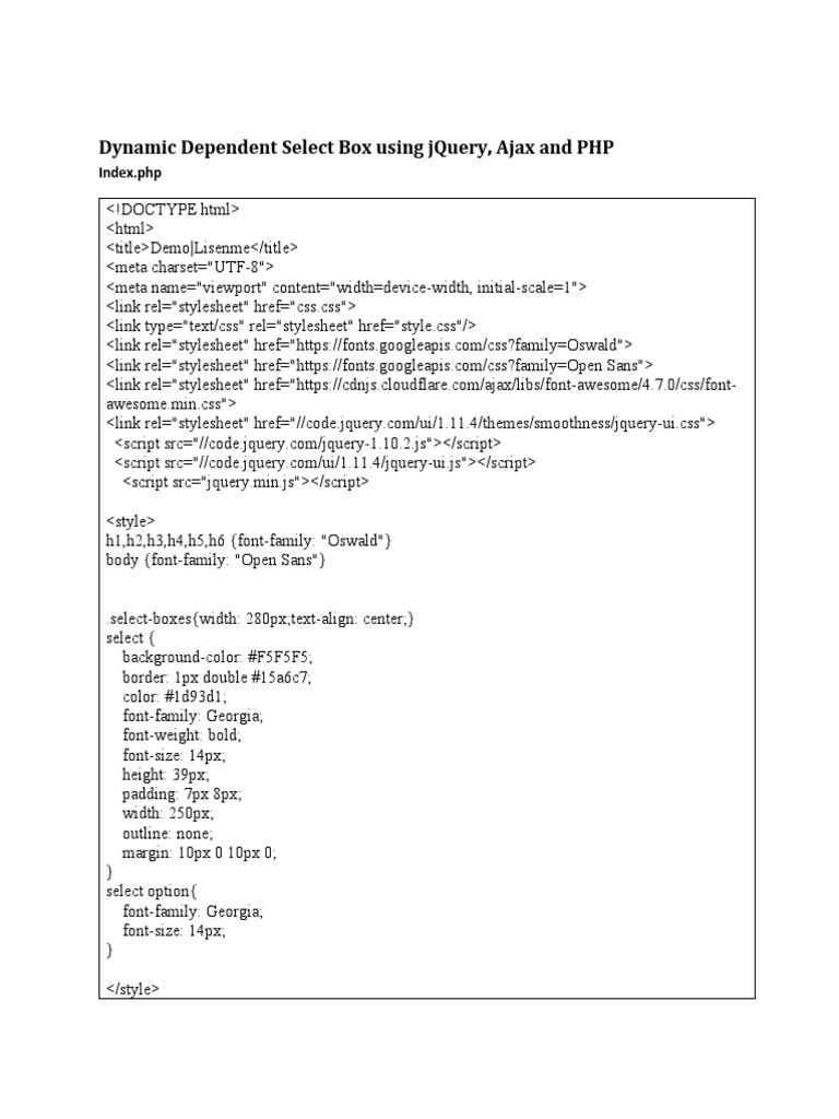 Dynamic Dependent Select Box Using Jquery Download Free Pdf Ajax Programming Data