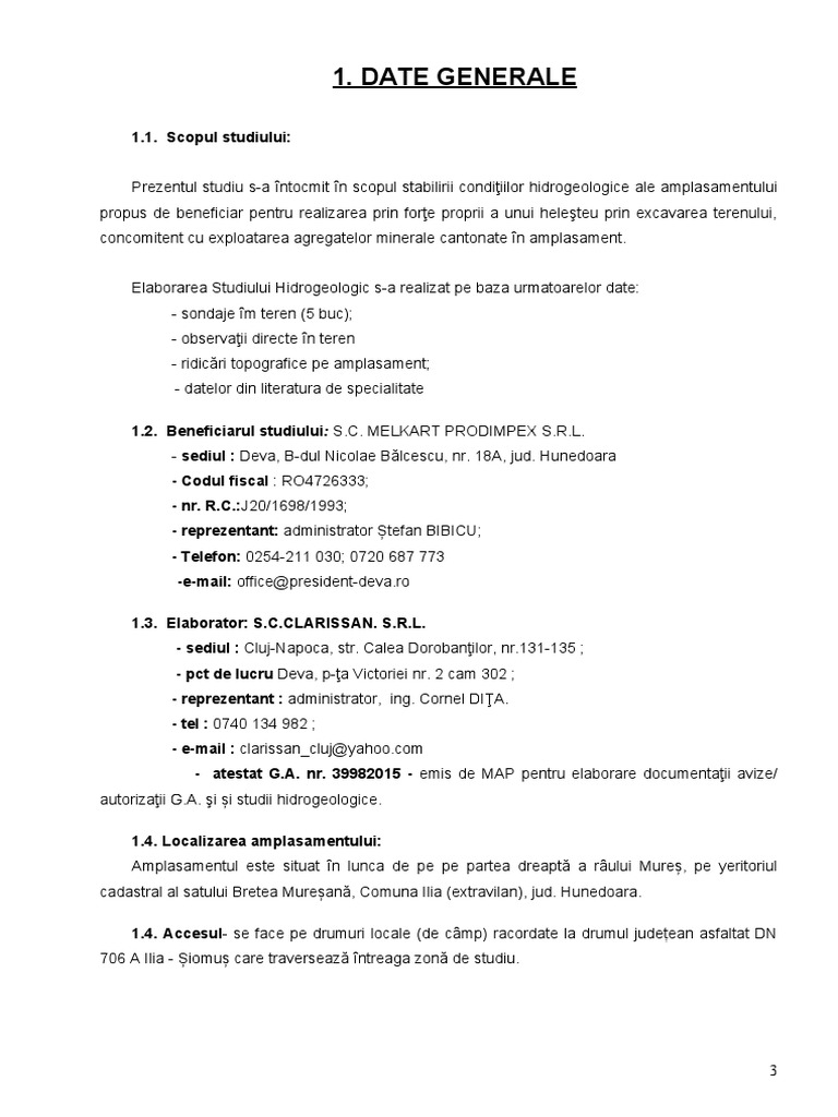 Studiu Hidrogeologic | PDF