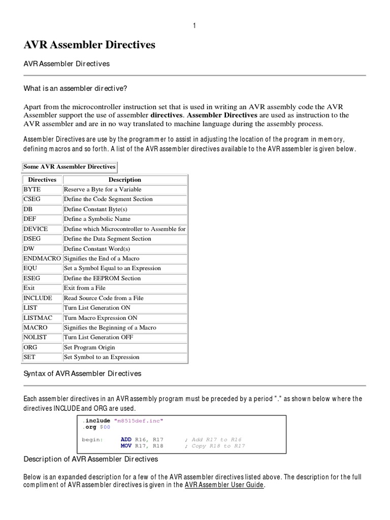 AVR Assembler Directives | PDF | Assembly Language | Subroutine