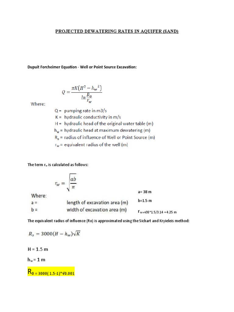 Projected Dewatering Rates Aquifer Sand | PDF