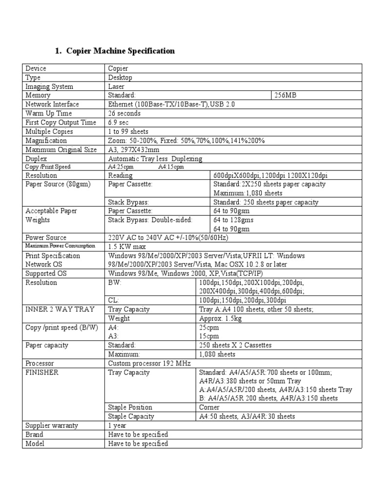 Copier Machine Specification | PDF | Hard Disk Drive | Fax