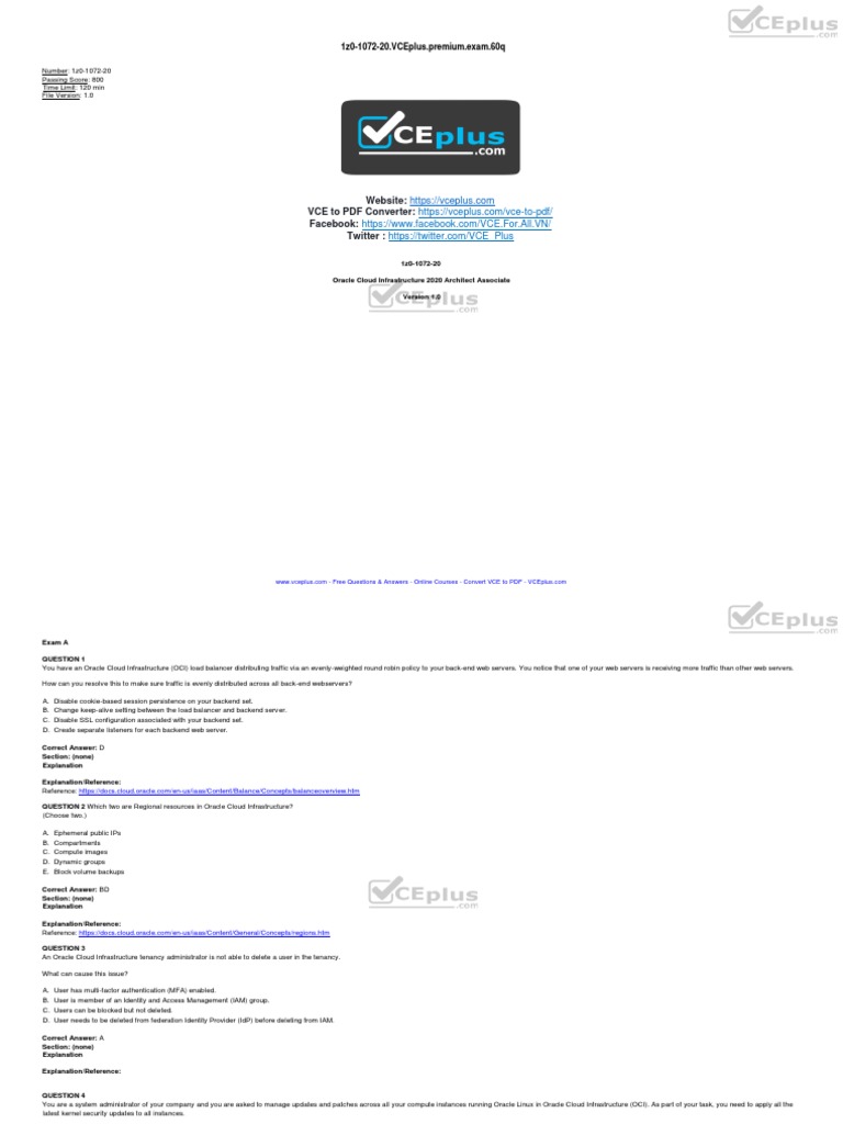 Website: Vce To PDF Converter: Facebook: Twitter:: 1Z0-1072-20.Vceplus - Premium.Exam.60Q | PDF ...
