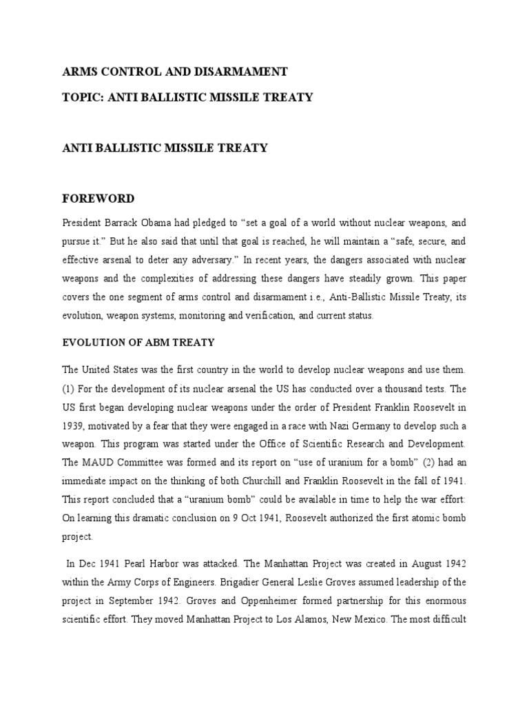 ABM Treaty: Limiting Missile Defenses | PDF | Anti Ballistic Missile ...