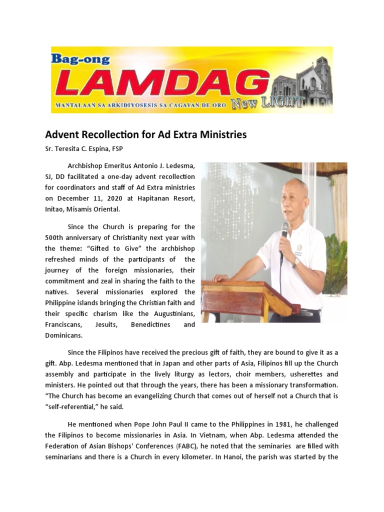 Advent Recollection For Ad Extra Ministries | PDF | Missionary ...