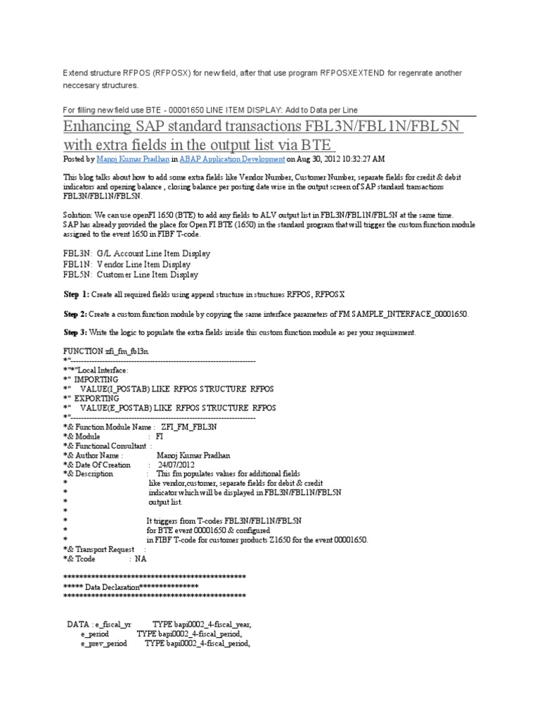 Enhancing FBL3N/FBL1N/FBL5N with BTE | PDF | Computer Programming ...