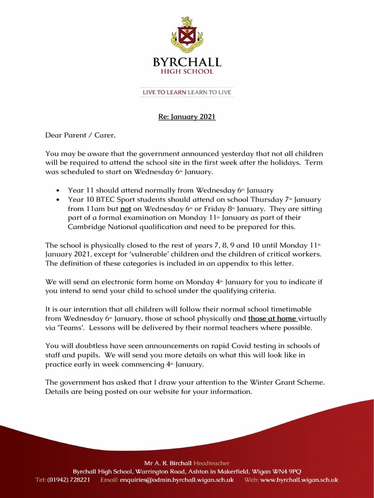 End of Term Letter December 2020 | PDF | Learning | Labour