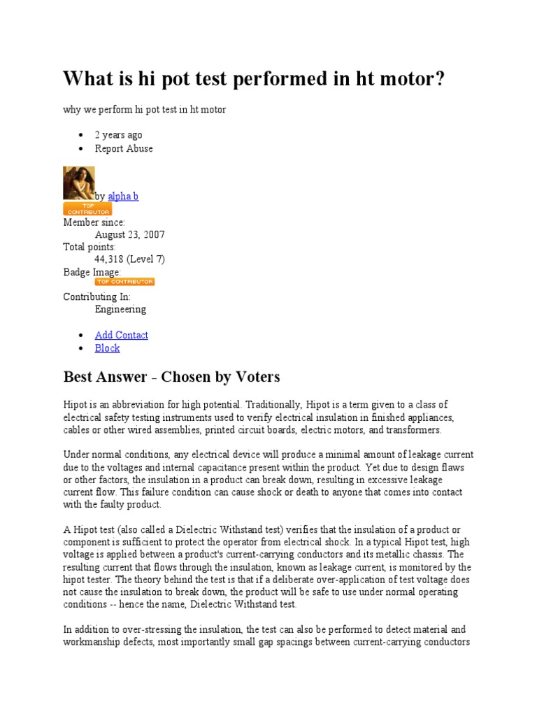 What Is Hi Pot Test Performed in HT Motor?: Best Answer - Chosen by ...