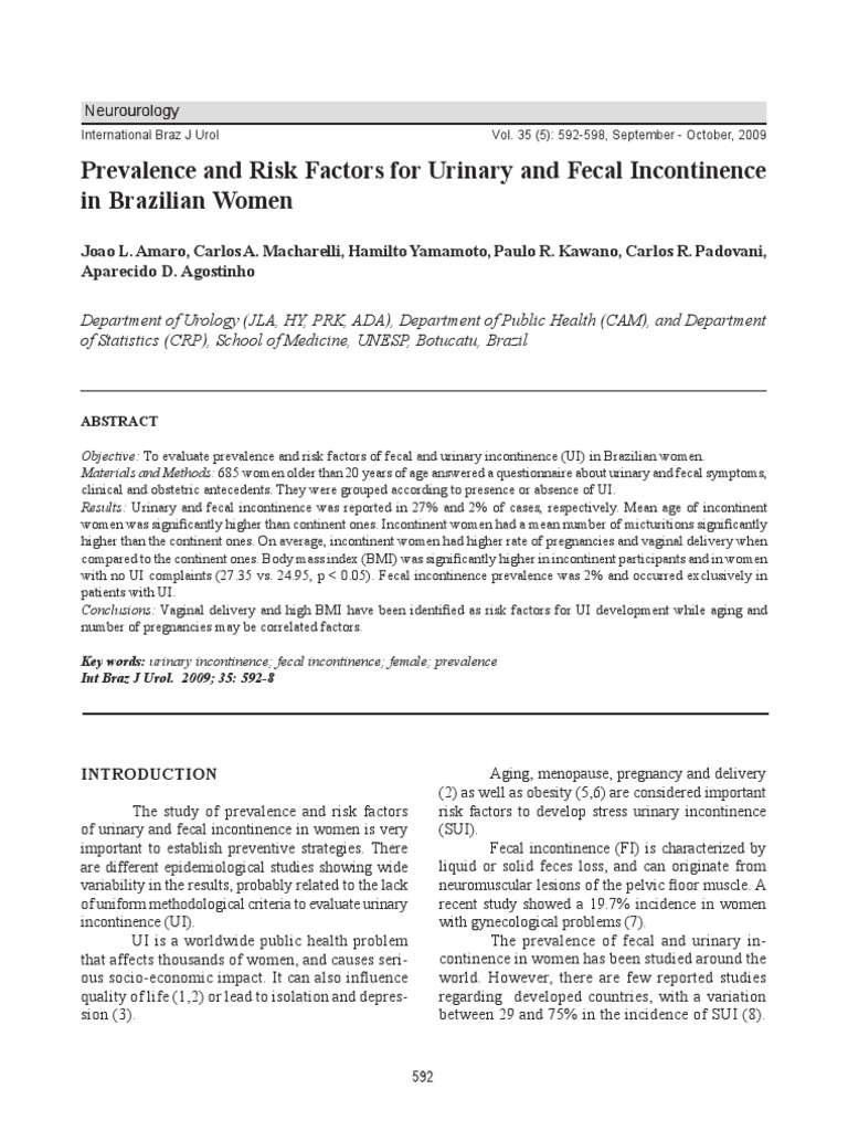 Prevalence and Risk Factors For Urinary and Fecal Incontinence in ...