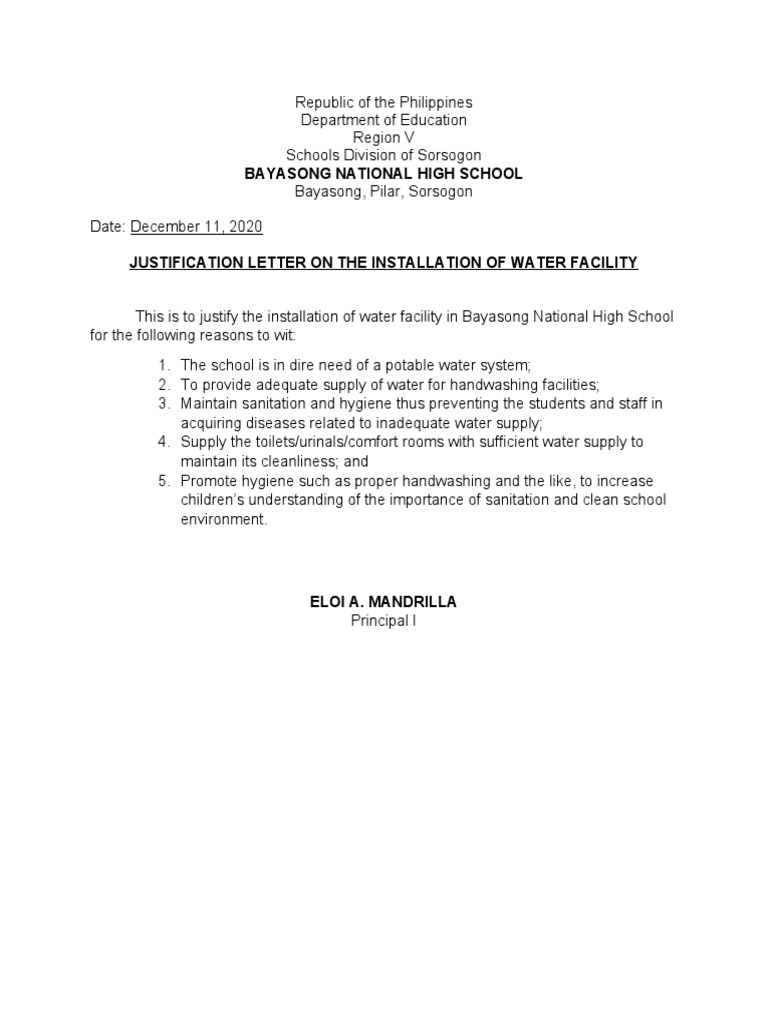 Justification Water System | PDF