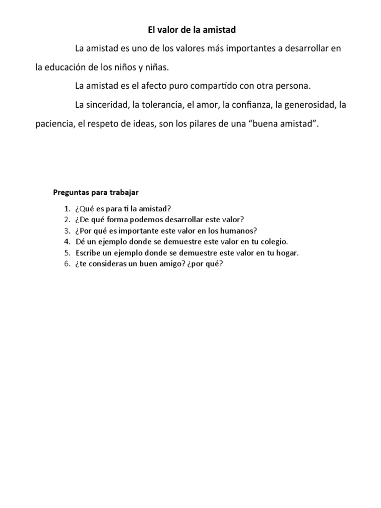 El valor de la amistad en la educación | PDF | Relaciones personales ...
