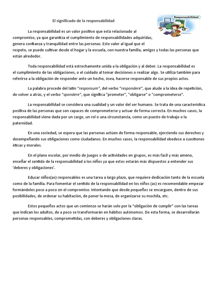 5° Basico - El Significado de La Responsabilidad | PDF | Science ...
