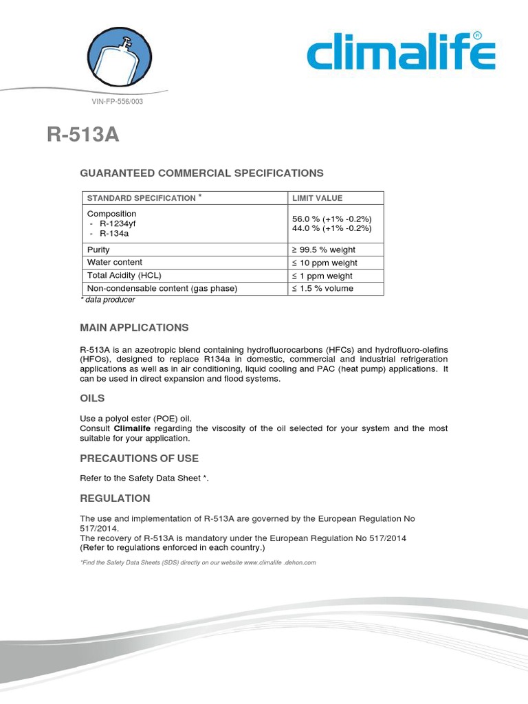 R-513A Refrigerant Spec Sheet | PDF | Liquids | Boiling