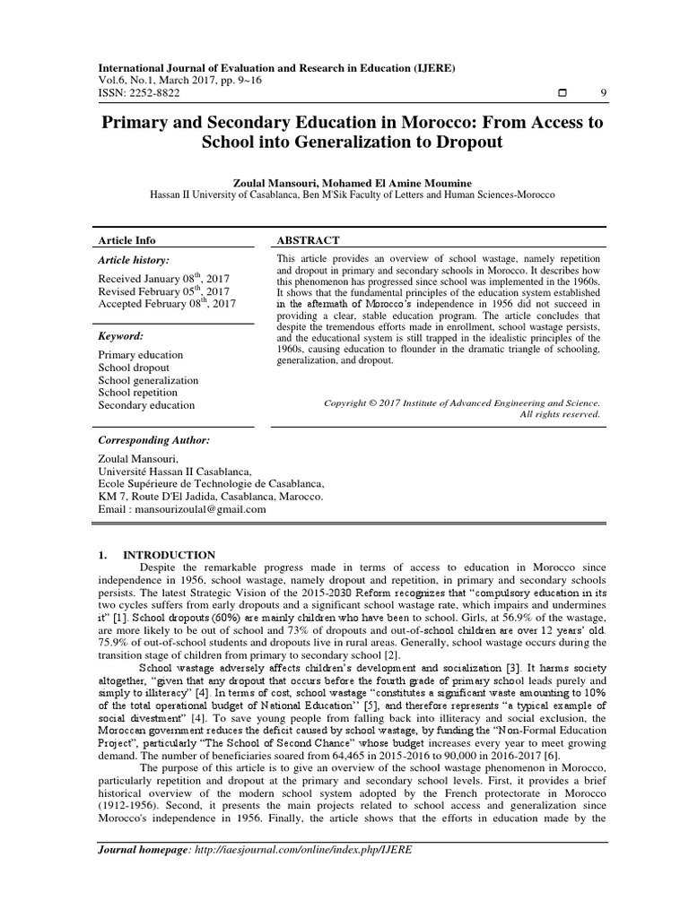 Primary and Secondary Education in Morocco From Ac PDF | PDF | Schools ...
