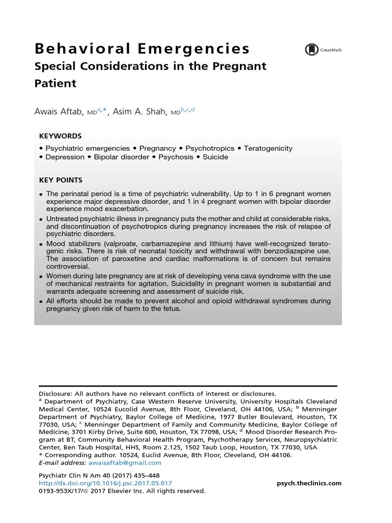 2017 - Behavioral Emergencies Special Considerations in The Pregnant ...