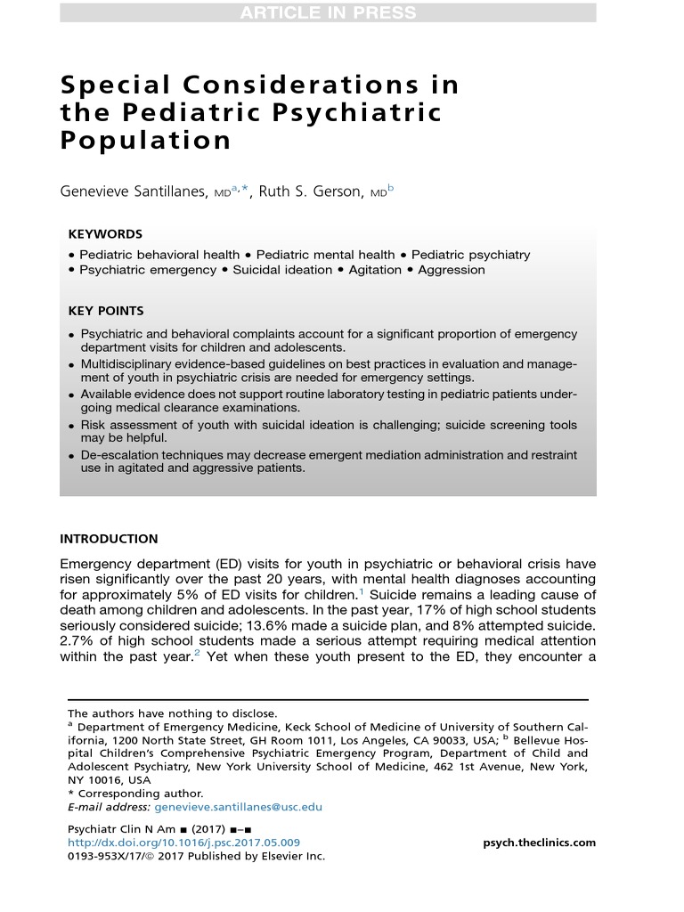 2017 - Behavioral Emergencies - Pediatric Psychiatric Patient | PDF ...