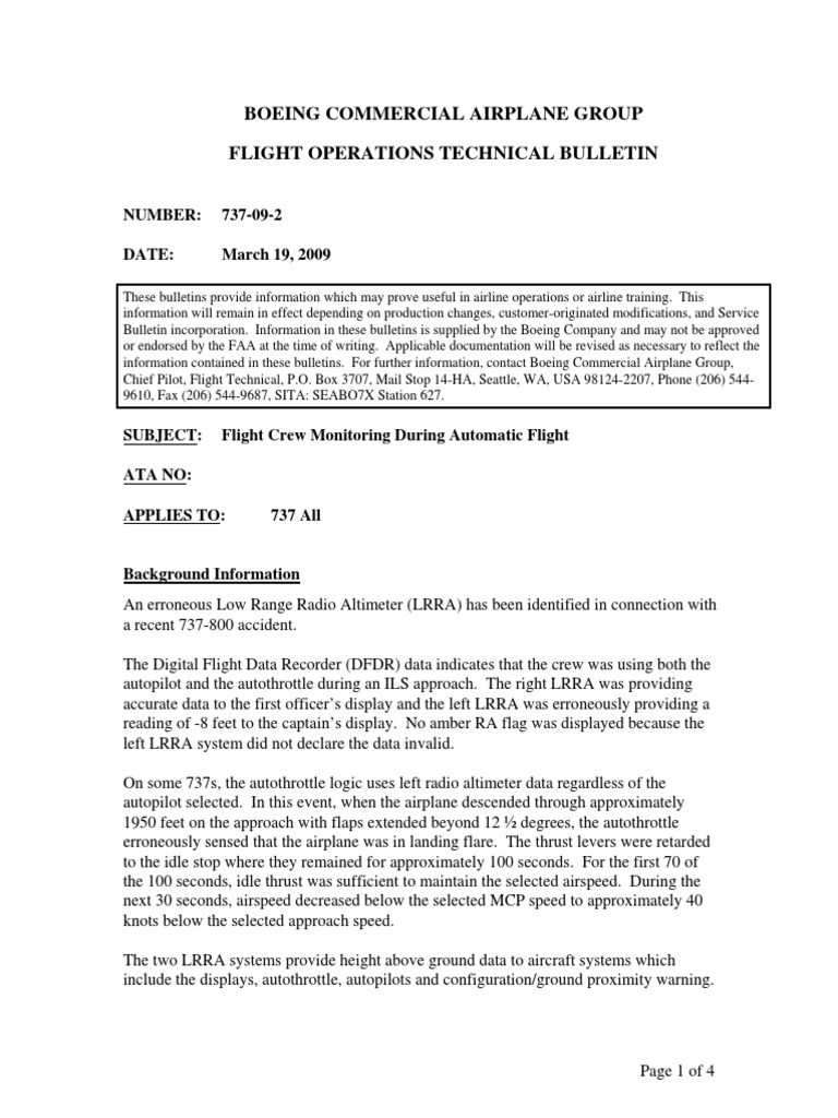 Boeing Commercial Airplane Group Flight Operations Technical Bulletin | PDF